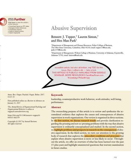 Tepper: Abusive Supervision - Carol Kauffman